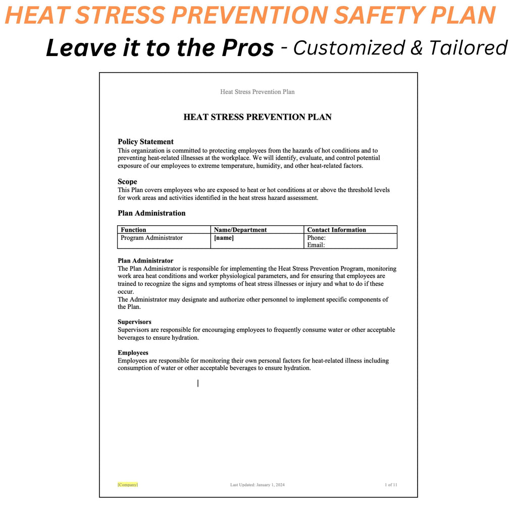 Heat Stress Prevention Safety Plan