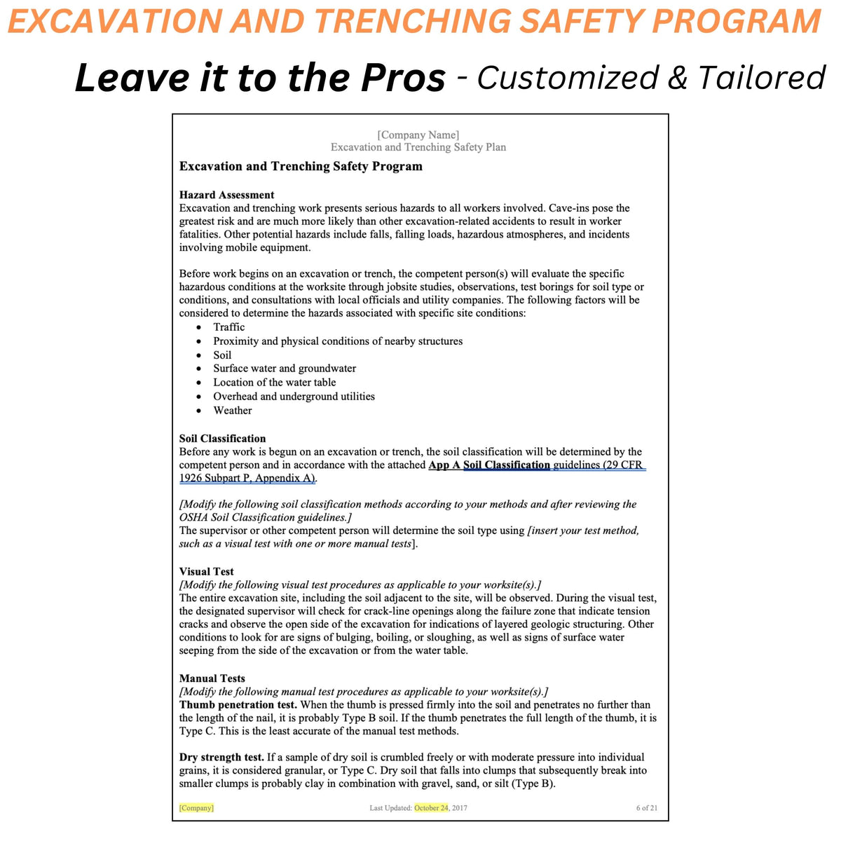 Excavation and Trenching Safety Program