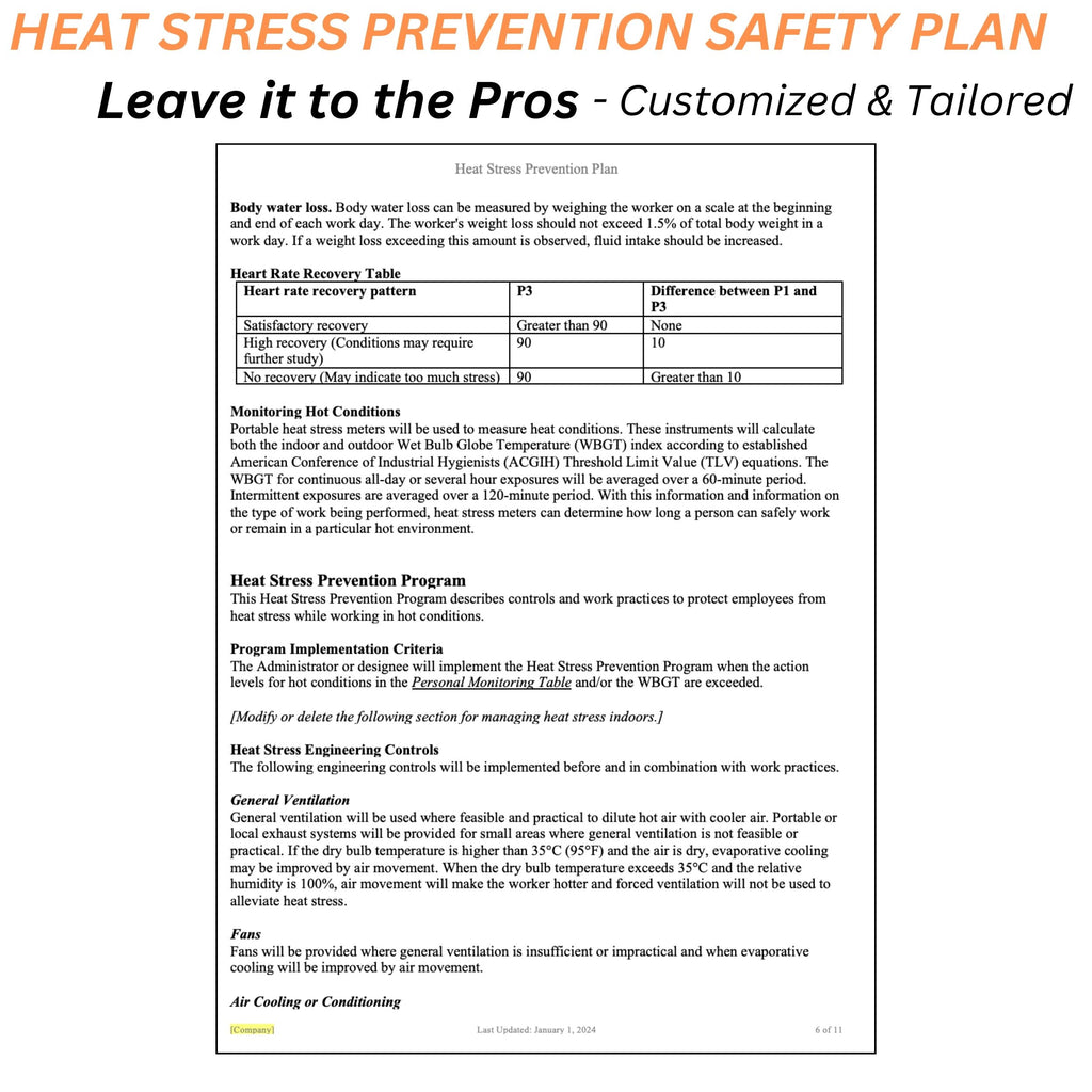 Heat Stress Prevention Safety Plan