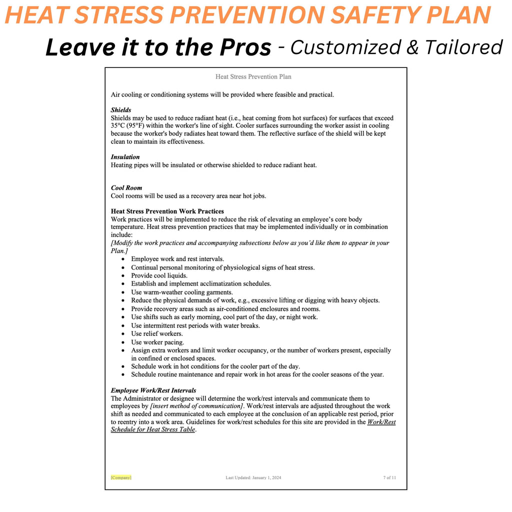 Heat Stress Prevention Safety Plan