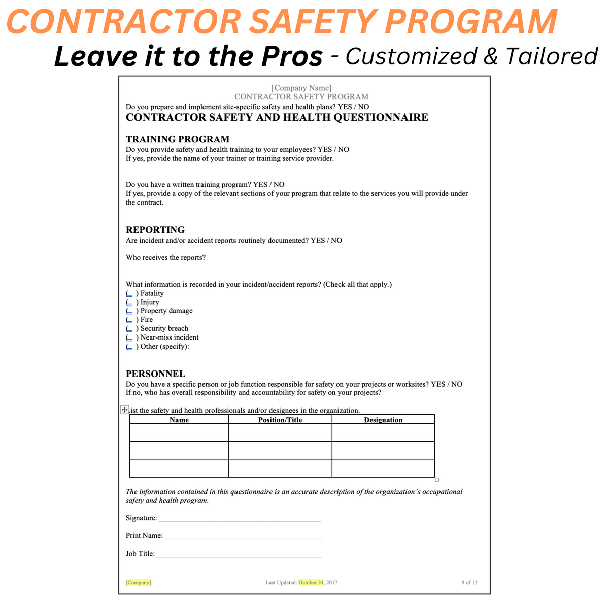 Contractor Safety Program