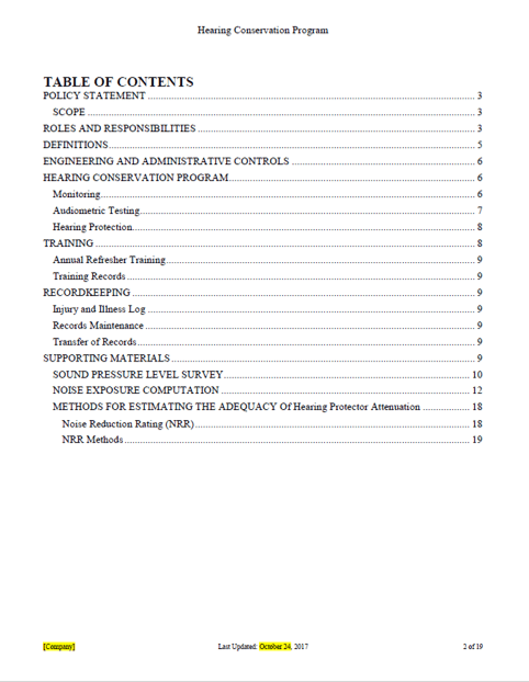 Hearing Conservation Program Template
